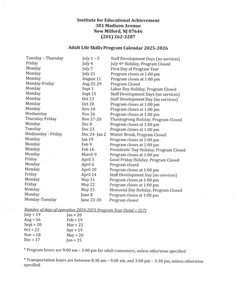 Calendars – Institute for Educational Achievement